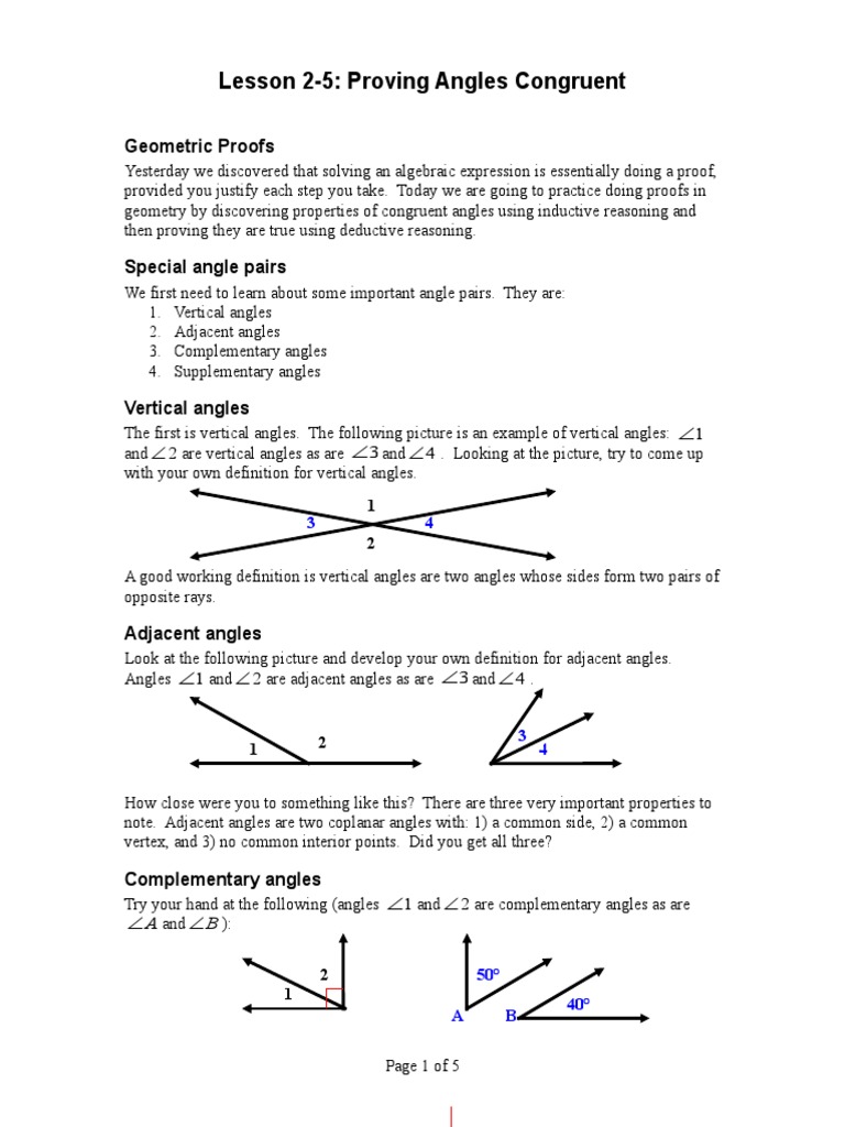 Lesson 2-5: Proving Angles Congruent: Geometric Proofs | Download Free ...