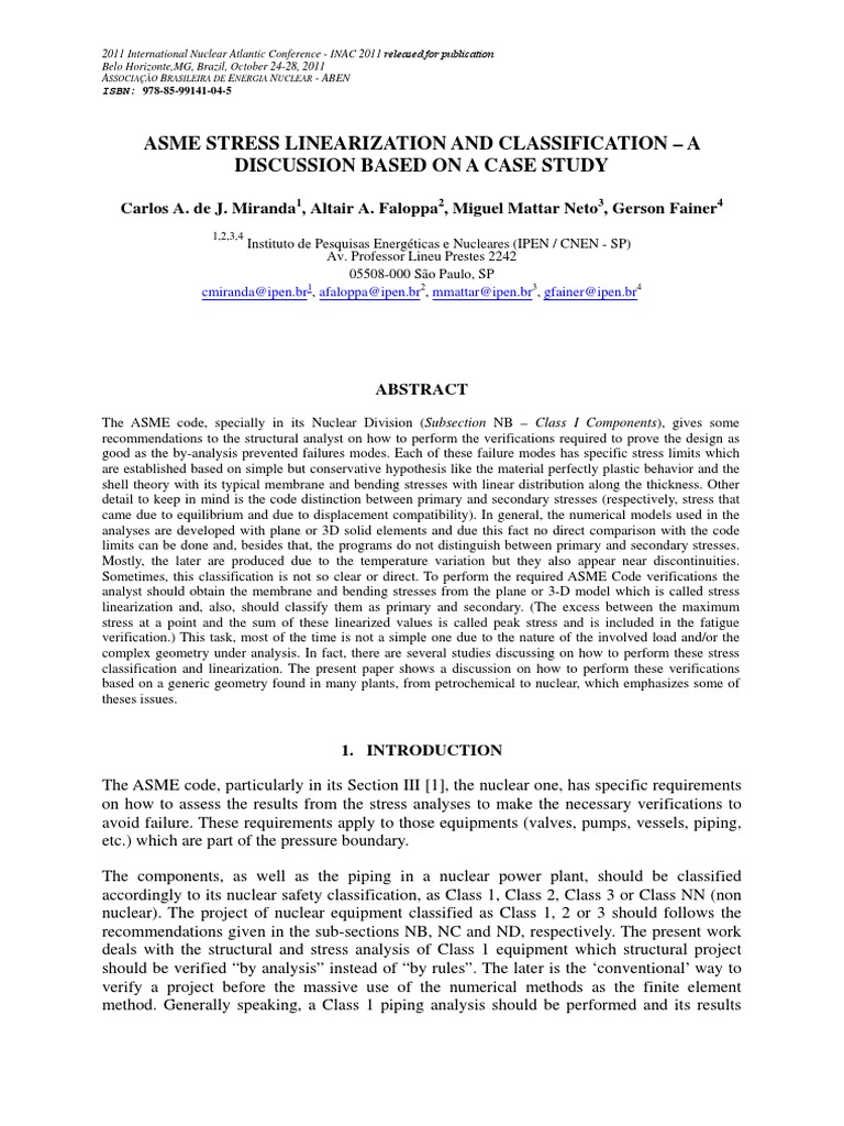ASME Stress Linearization Case Study | PDF | Stress (Mechanics) | Bending