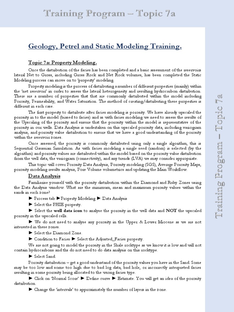 Geology, Petrel and Static Modeling Training.: Topic 7a: Property ...