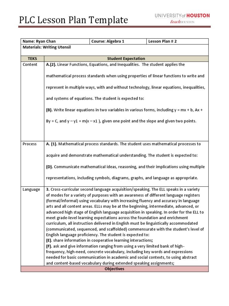 PLC Lesson Plan Template | PDF | Lesson Plan | Equations