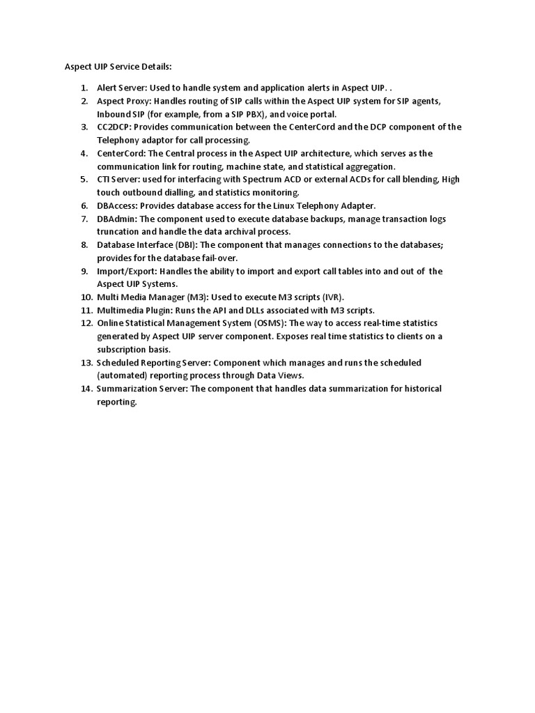 Aspect UIP Service Components Overview | PDF | Computers