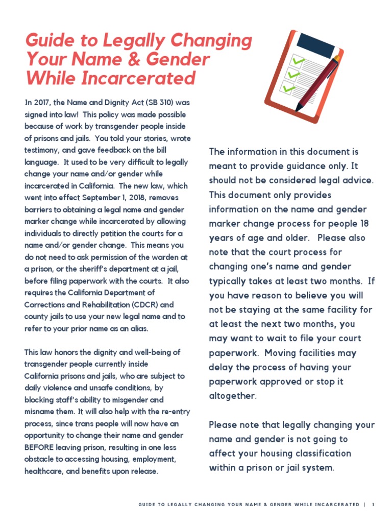 Guide To Legally Changing Your Name & Gender While Incarcerated FULL ...