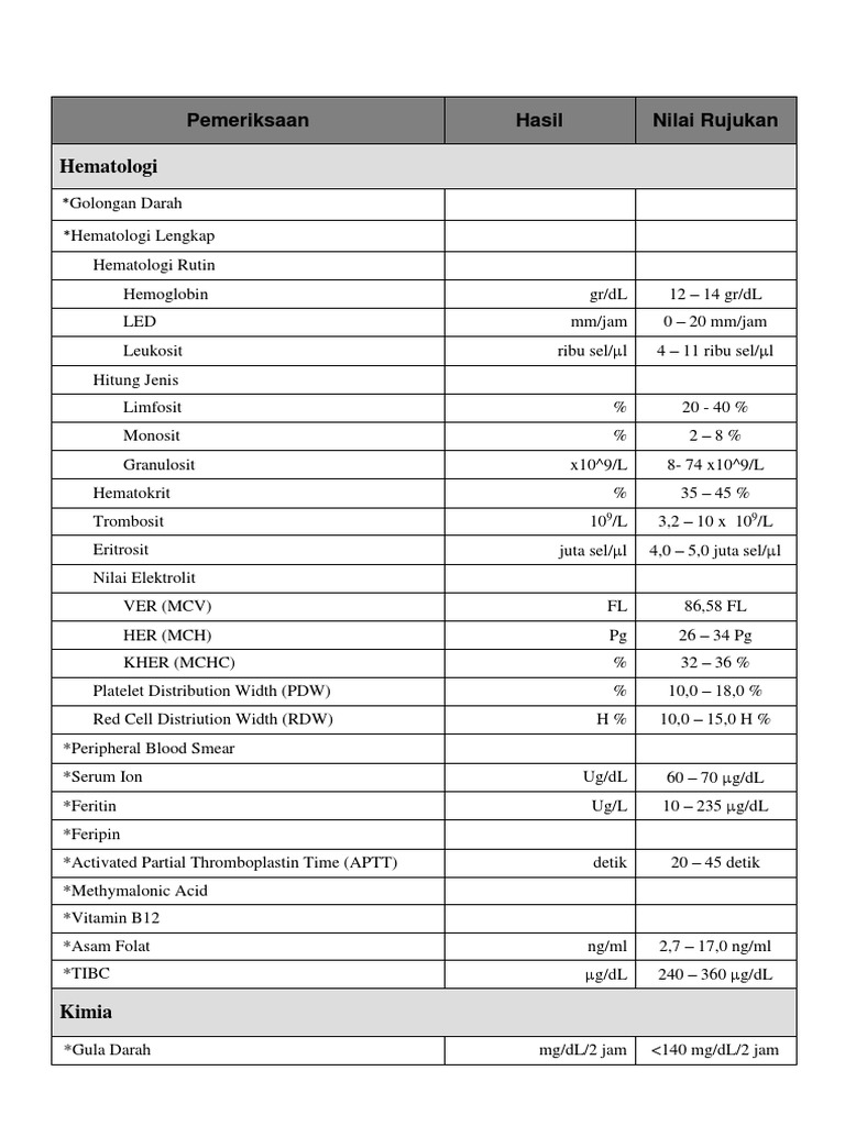 Form Laboratorium | PDF | Hematology | Medical Specialties