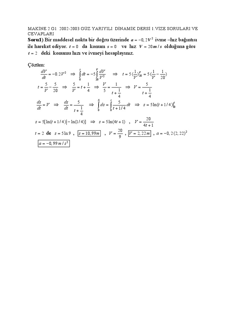 Dinamik EK Problemler 1 | PDF