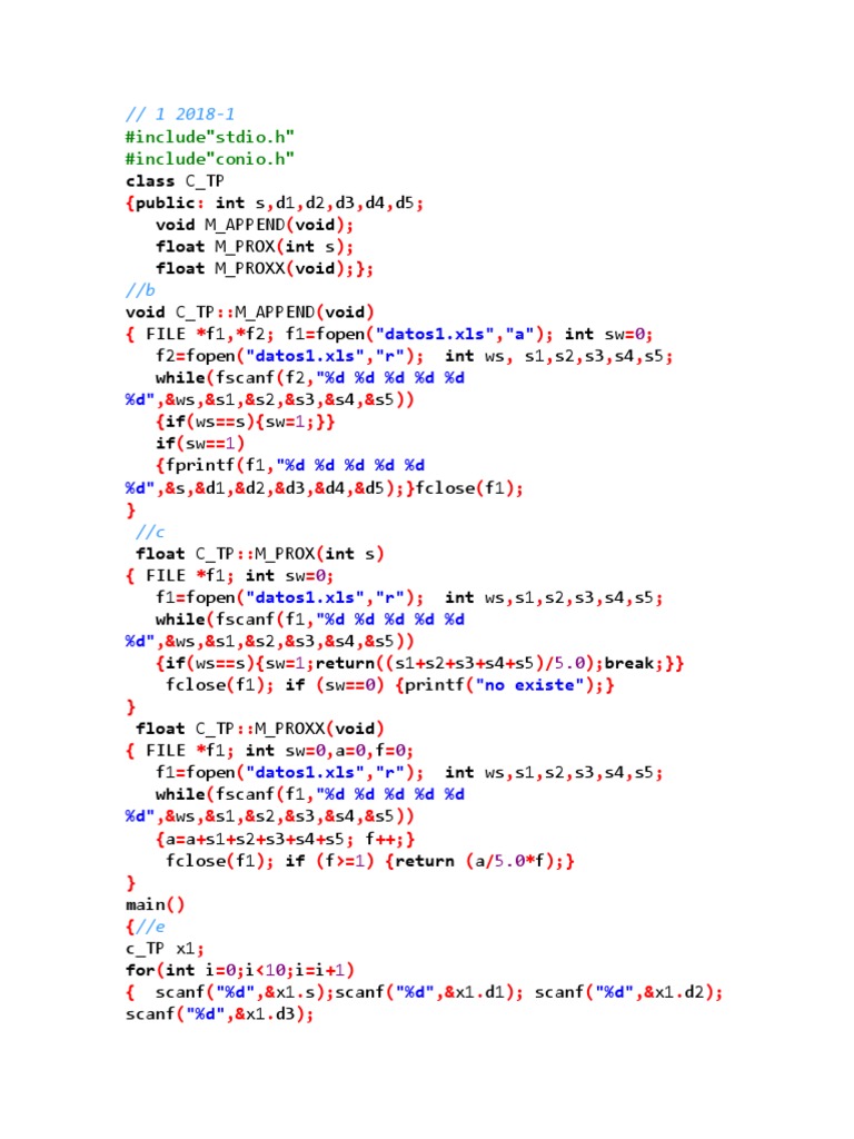 Class C - TP Public Void Int S Void Void C - TP Void: #Include"stdio.h" #Include"conio.h" | PDF