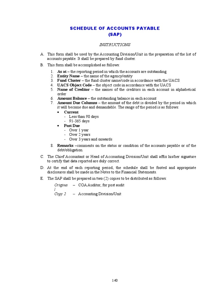 Schedule of Accounts Payable (SAP) : Instructions | PDF