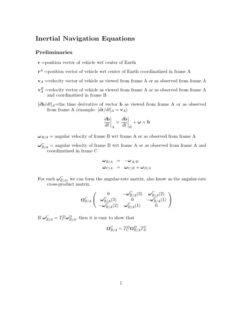 Inertial Navigation Equations: Preliminaries | PDF | Inertial ...