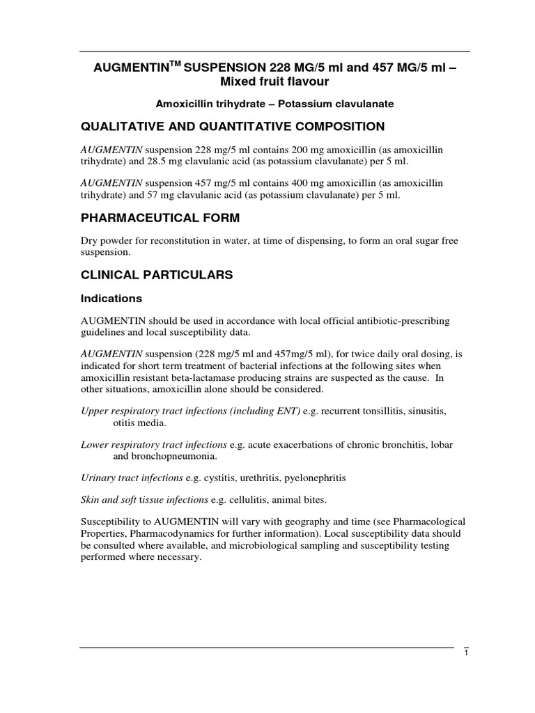 Augmentin 228 mg/5ml Pediatric Dosage Guide | PDF | Gram Negative ...