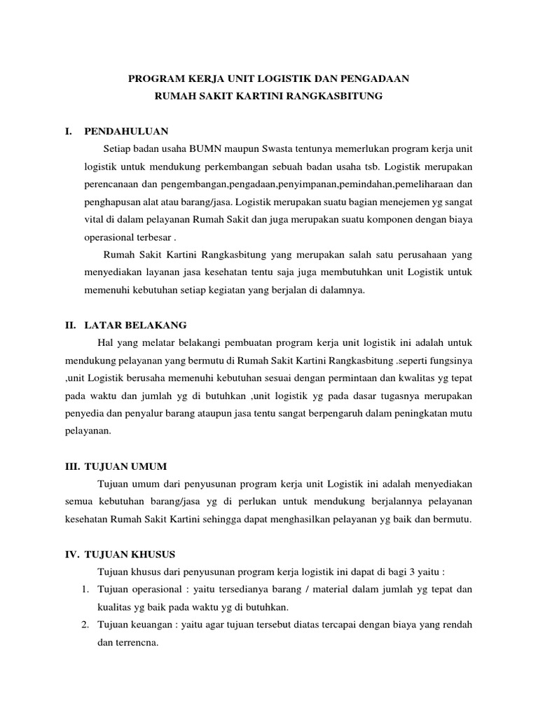 Program Kerja Unit Logistik | PDF