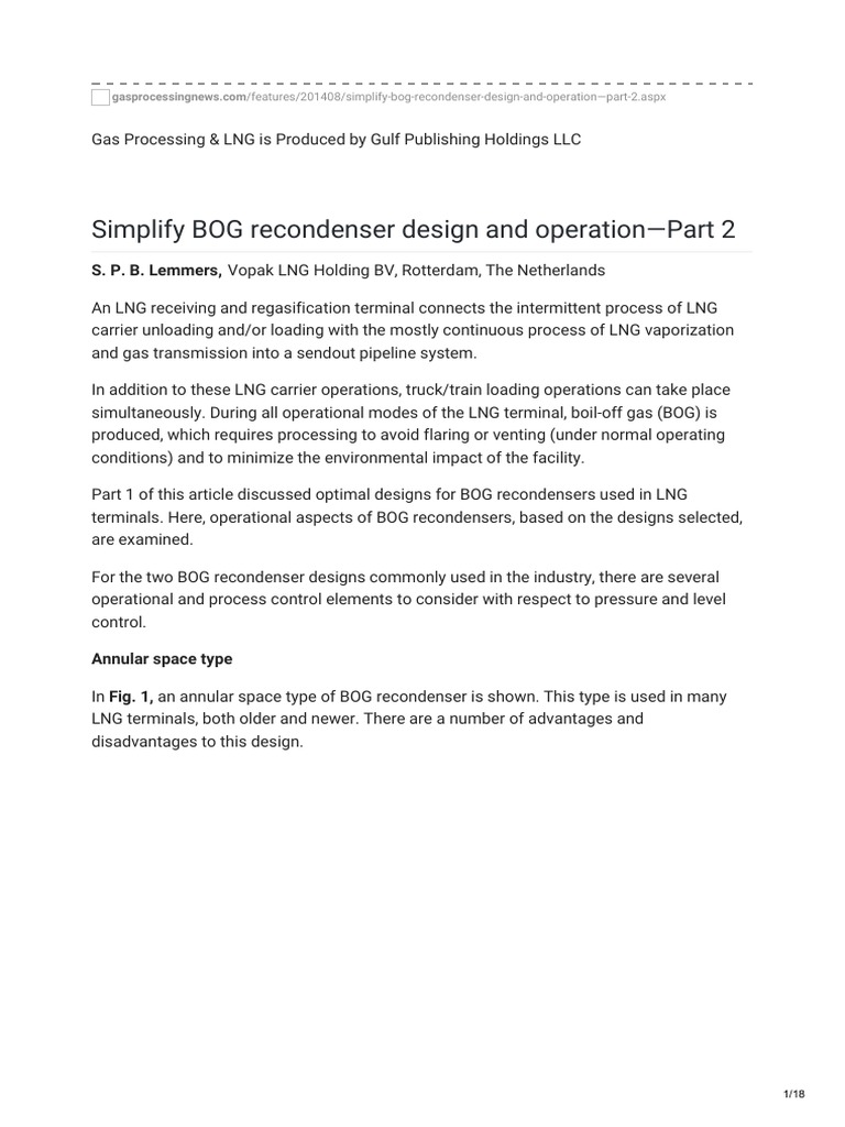 Simplify BOG Recondenser Design and Operation-Part 2: S. P. B. Lemmers, Vopak LNG Holding BV ...