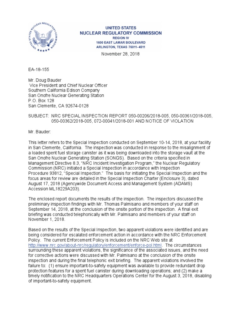 NRC Special Inspection Report | PDF | Nuclear Regulatory Commission ...