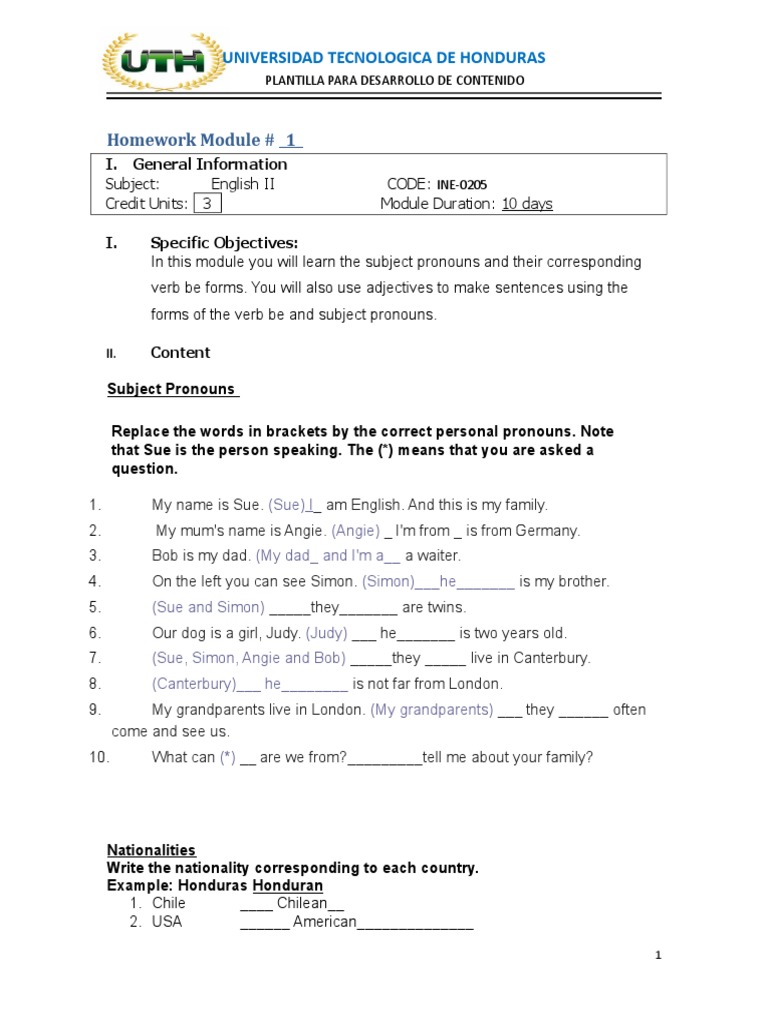 English II Module 1 Template | PDF | Verb | Morphology