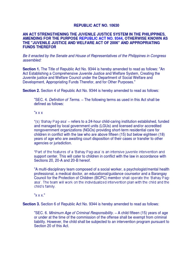 RA 10630 - Amending RA 9344 | PDF | Juvenile Delinquency | Child Custody
