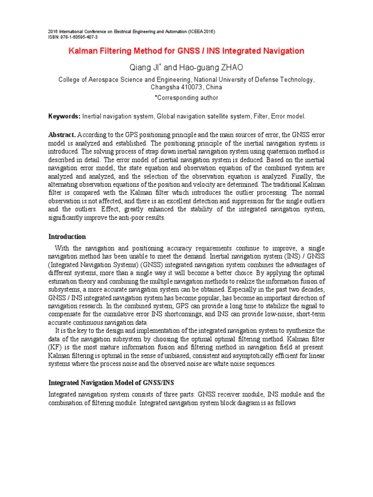 Kalman Filter GNSS-InS | PDF | Inertial Navigation System | Kalman Filter