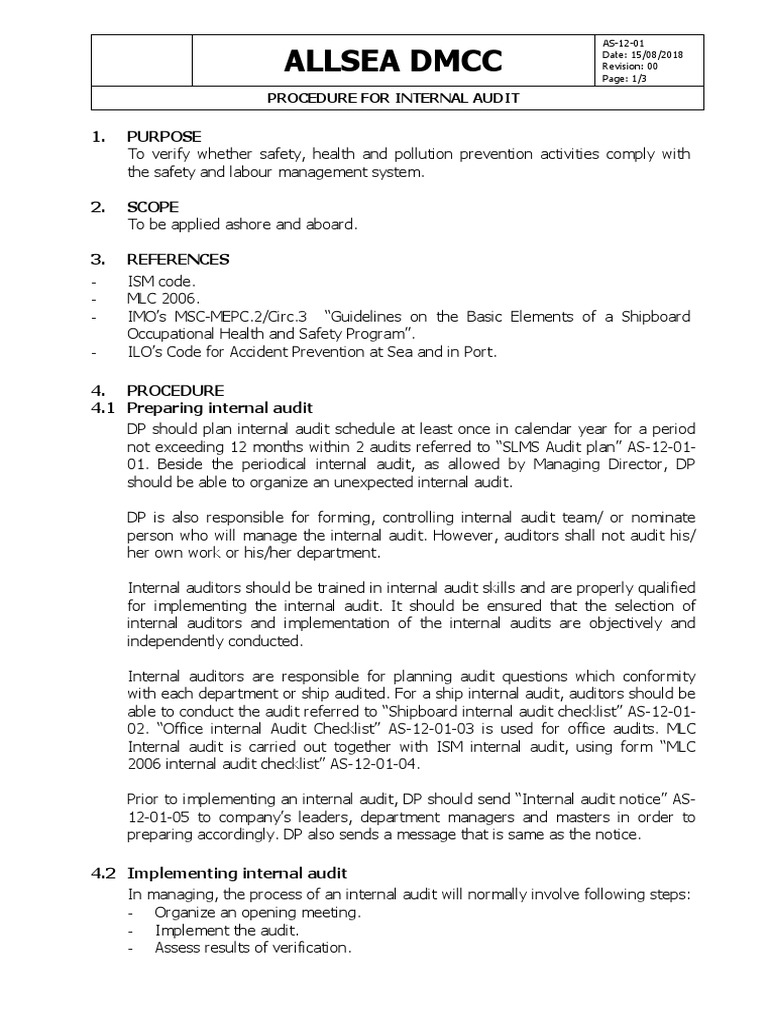 Procedure for Internal Audit | Internal Audit | Audit