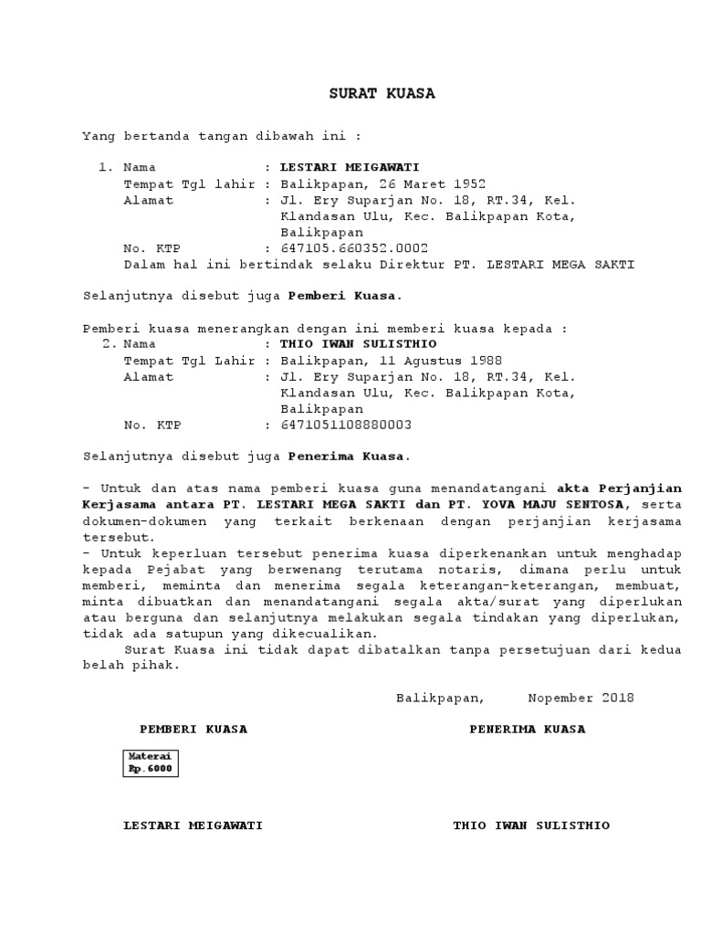 Draft Surat Kuasa Pks | PDF