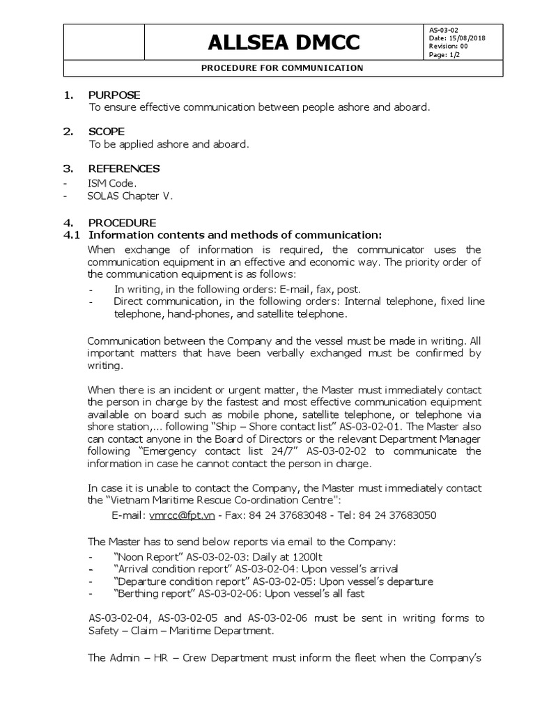 Procedure For Communication | PDF | Ships | Telephone