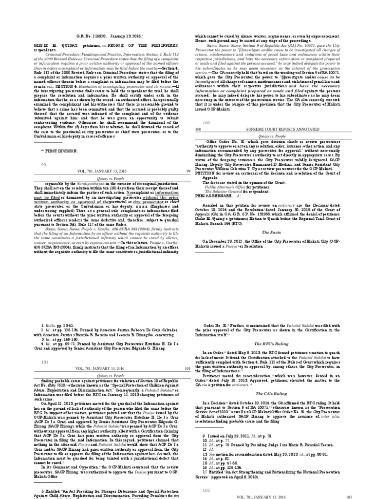 Quisay vs. People | Download Free PDF | Prosecutor | Criminal Procedure ...
