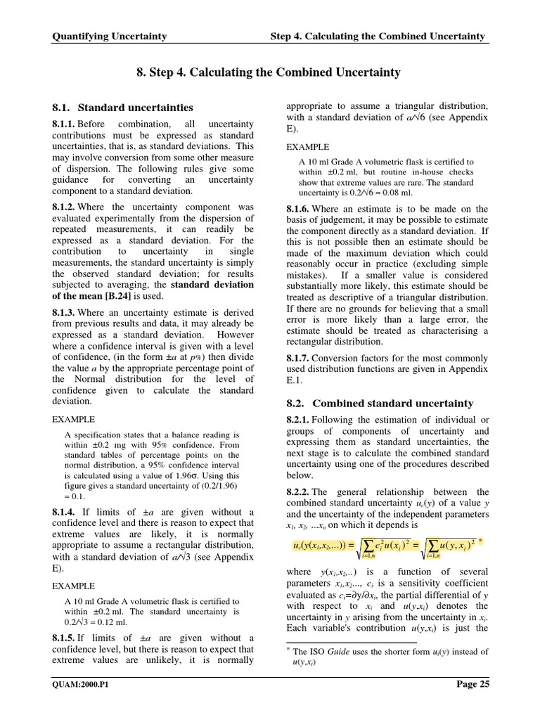 Step 4. Calculating The Combined Uncertainty: 8.1. Standard ...