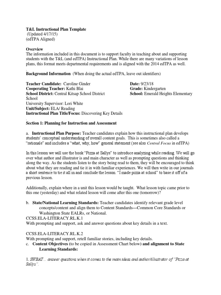 Ela Ed Tpa Lesson Plan For Advanced Practicum | PDF | Educational ...