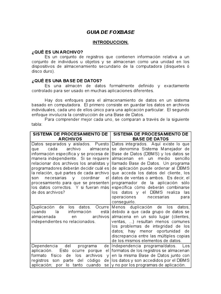 Guia de Foxbase | PDF | Bases de datos | Base de datos relacional