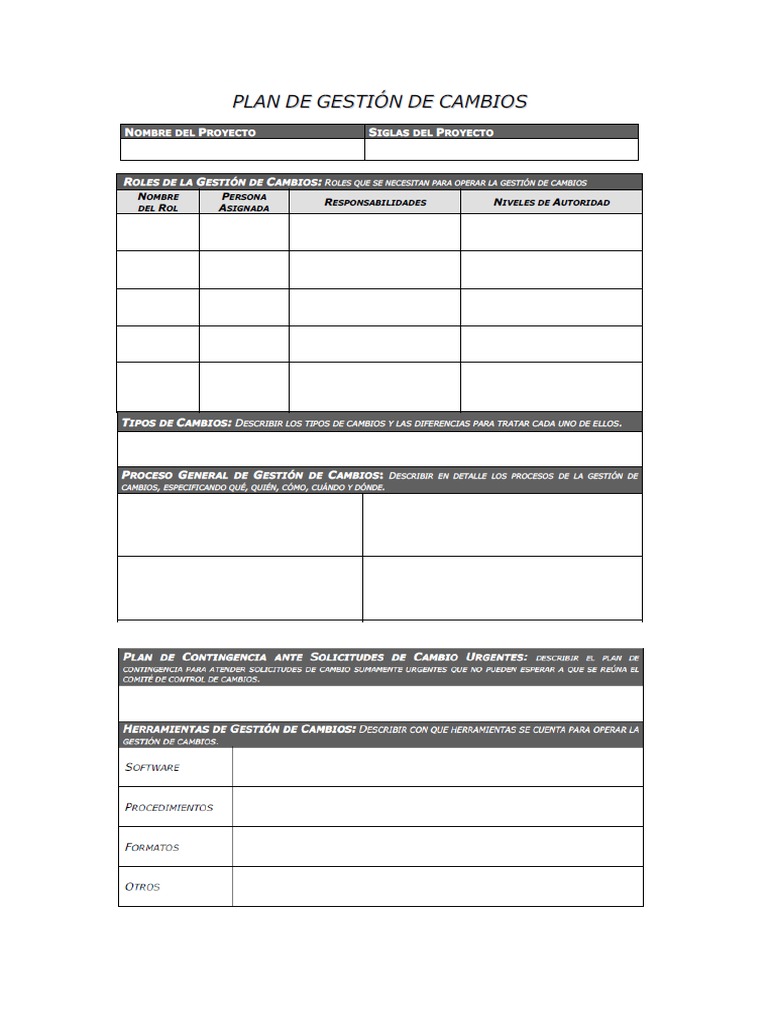 Formato Plan de Gestion de Cambio y Configuracion | PDF