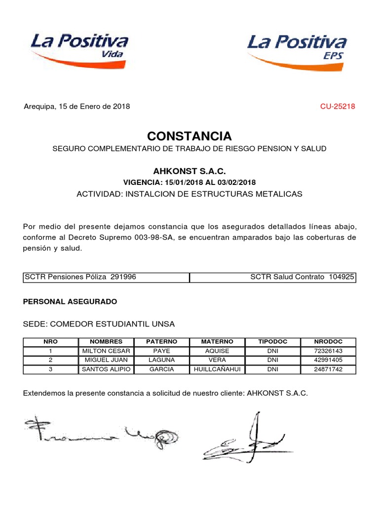 Ejemplo de SCTR | PDF | Póliza de seguros | Seguro