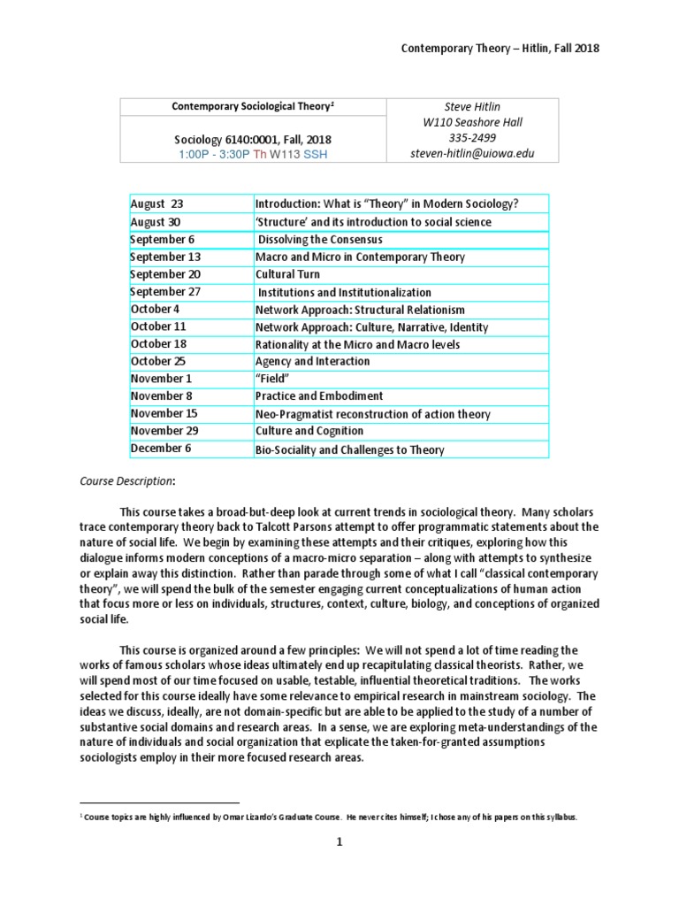 Contemporary Sociological Theory Course | PDF | Sociology | Social Network
