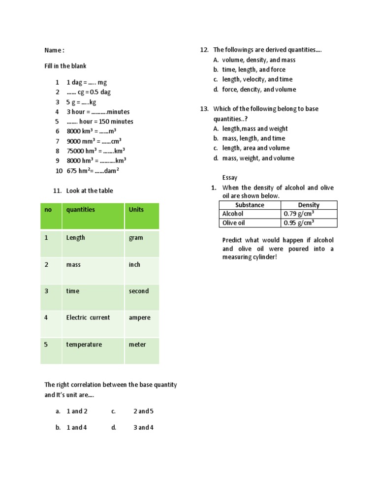 Exercise 1 Conversion of Unit | PDF | Density | Physical Quantities