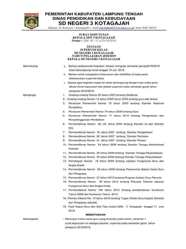 SK Supervisi Tahun 2018 | PDF