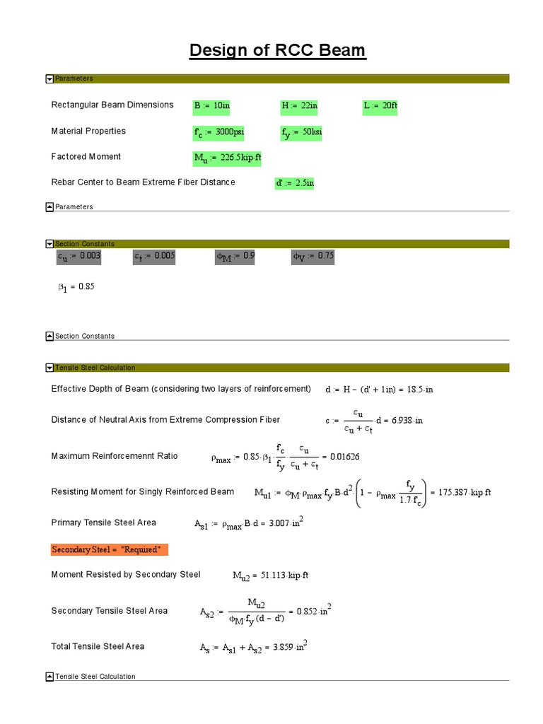 Design of a Reinforced Concrete Beam: Calculating Tensile and ...