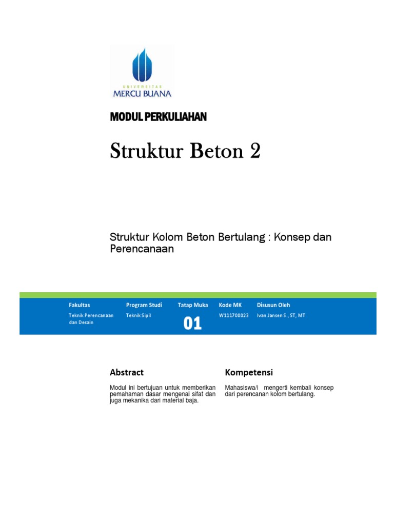 Modul 1 - Kolom Beton Bertulang | PDF