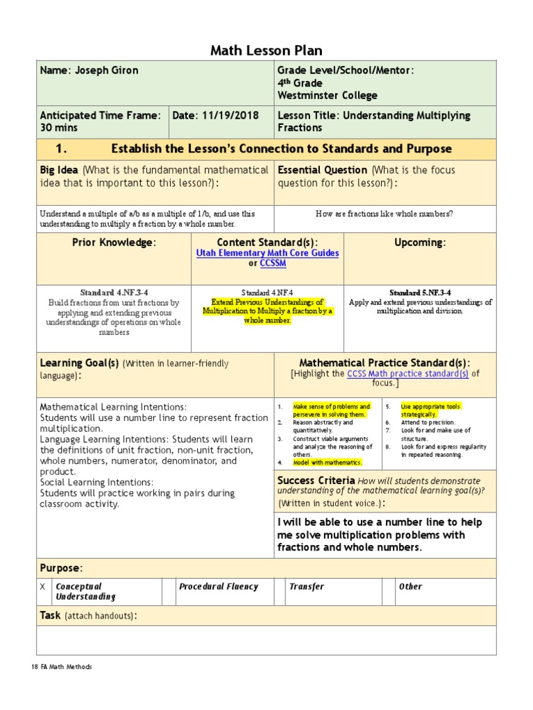 Fraction Lesson Plan 1 | PDF | Teaching Mathematics | Fraction ...