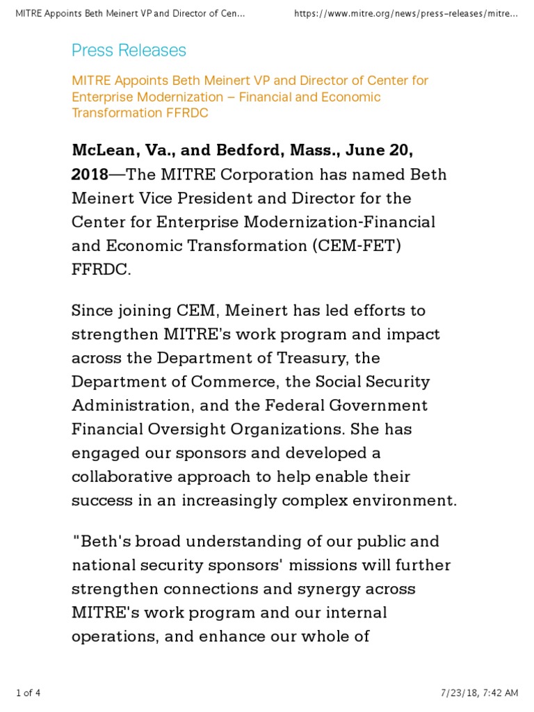 MITRE Appoints Beth Meinert VP and Director of Center For Enterprise ...