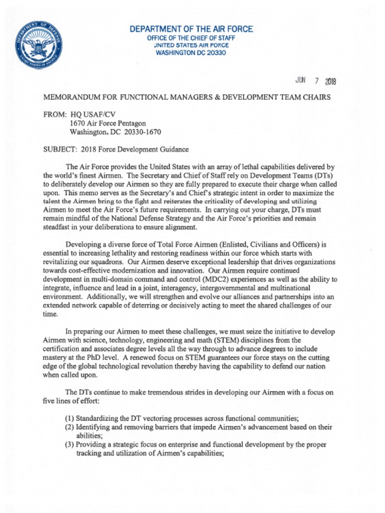 2018 Force Development Guidance (Signed) | PDF | United States Air ...