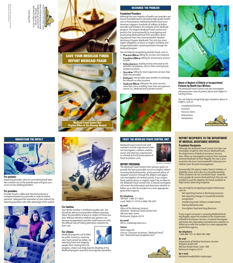 Virginia Medicaid Fraud Control Unit Brochure | PDF | Medicaid | Fraud