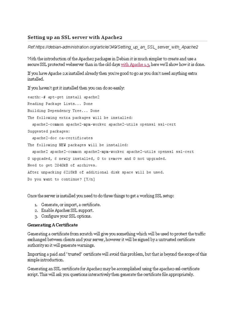 Setting Up An SSL Server With Apache2 | PDF | Transport Layer Security | Public Key Certificate