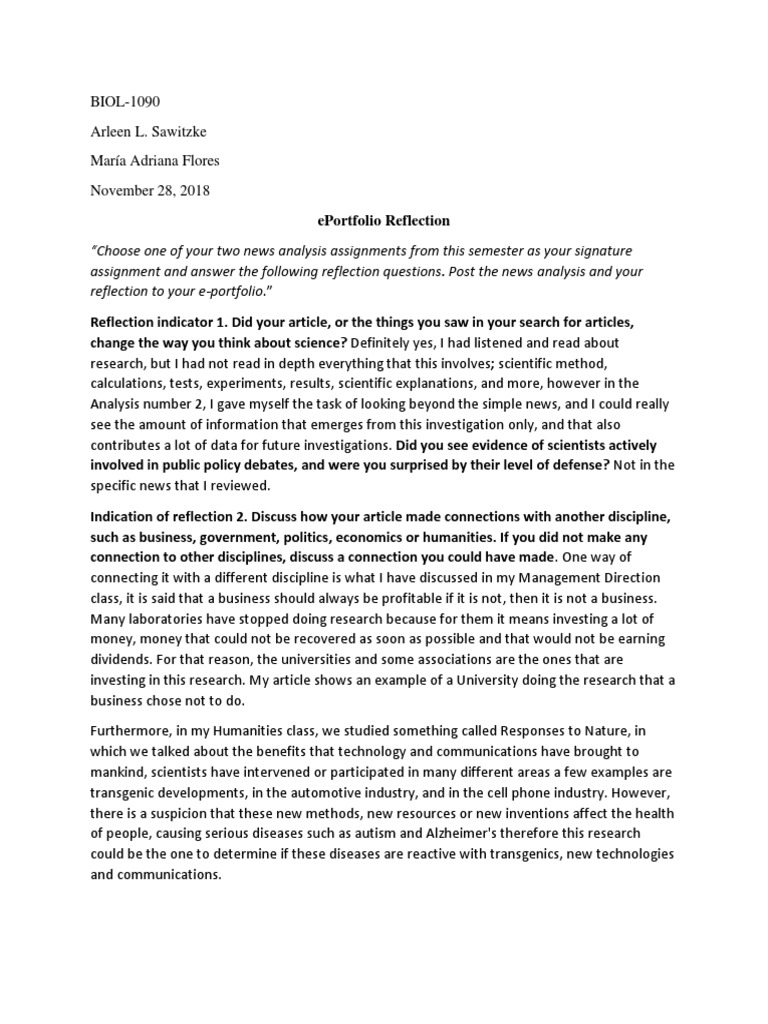 Biol-1090 Eportfolio Reflection | PDF | Science | Scientific Method