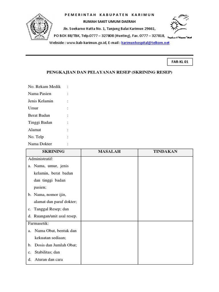 Form 01 Skrining Resep | PDF