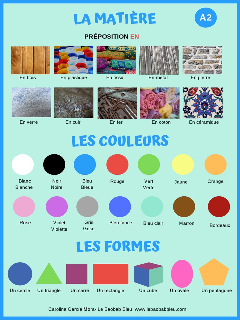 Vocabulaire La Matière, Les Couleurs, Les Formes | PDF
