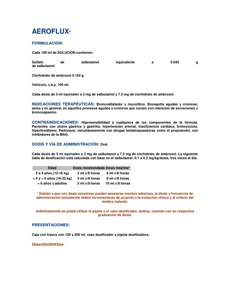 Dosis y uso de Aeroflux en niños y adultos | PDF | Asma | Farmacología