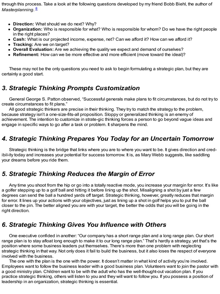 Strategic Thinking Prompts Customization: Masterplanning | PDF ...
