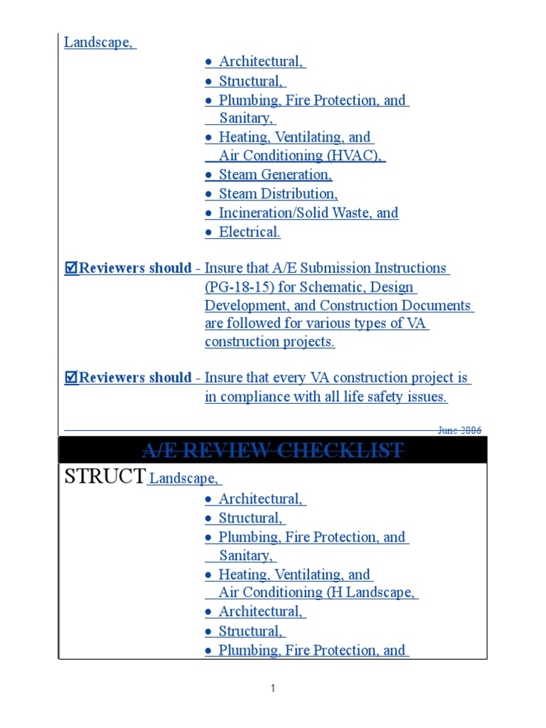 A/E Review Checklist: Struct | PDF | Incineration | Hvac