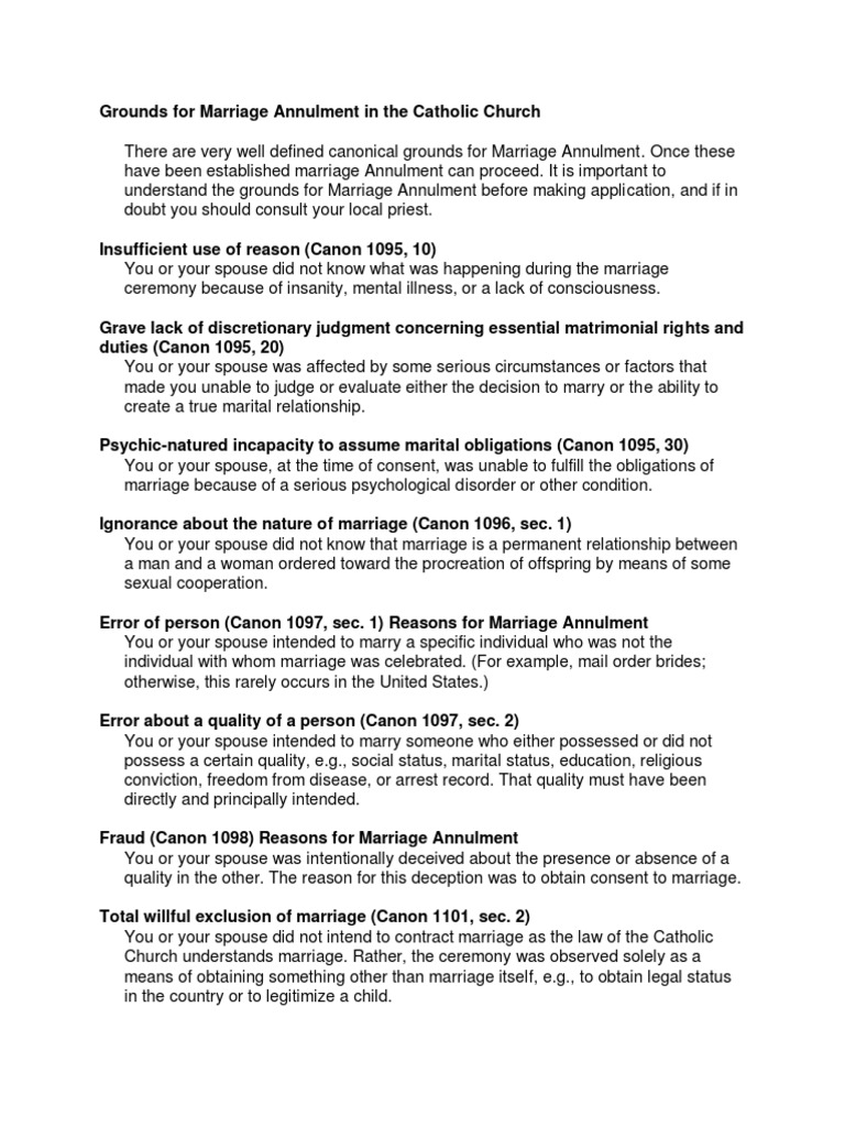 Grounds for Catholic Marriage Annulment | PDF | Canon Law | Marriage