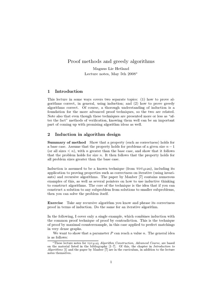 Proof Methods And Greedy Algorithms Pdf Recursion Mathematical Optimization