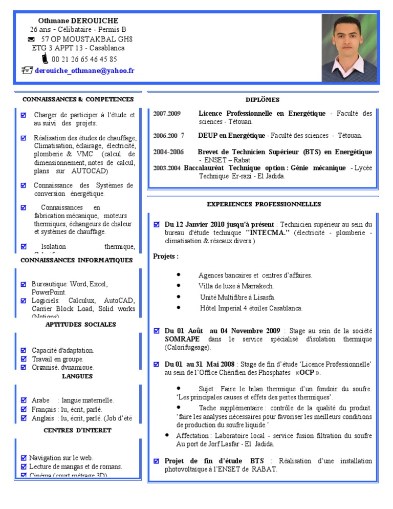 CV Derouiche Othmane | PDF | Climatisation | Énergie et ressources