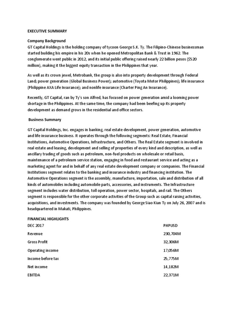 Executive Summary Company Background | PDF | Revenue | Equity (Finance)