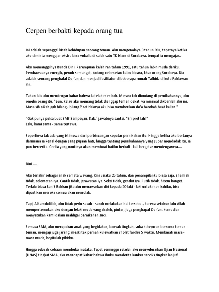 Cerpen Berbakti Kepada Orang Tua | PDF