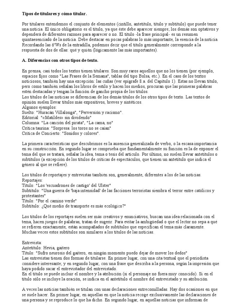 Tipos de Titulares y Cómo Titular | PDF | Publicación | Información