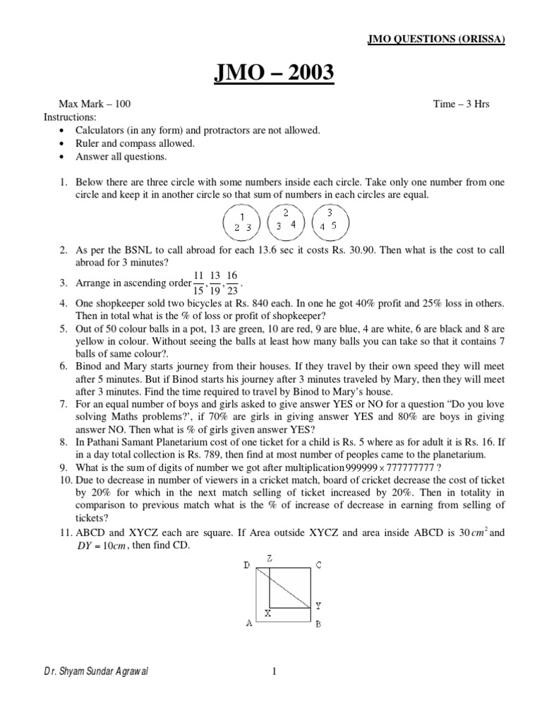 Jmo 2003 | PDF | Geometry | Elementary Mathematics
